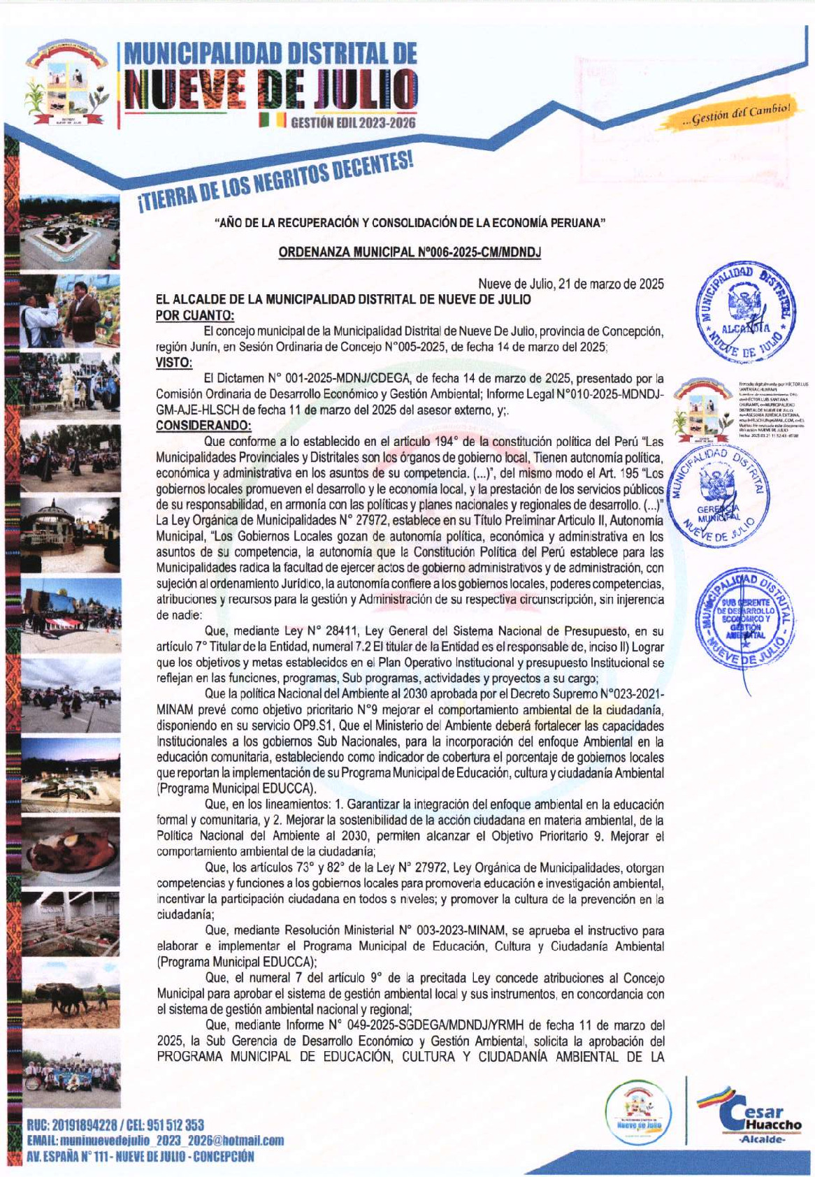 Programa Municipal de Educación, Cultura y Ciudadanía Ambiental de la Municipalidad Distrital de ...